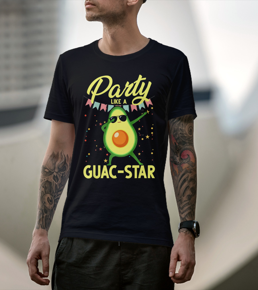 Party Like A Guac Star Avocado With Sunglasses And Colorful Festive Elements T-Shirt