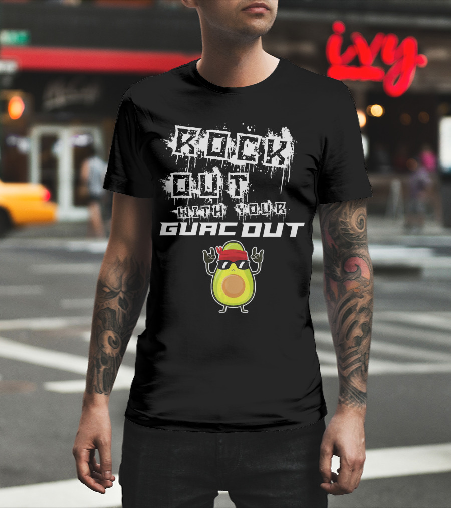 Rock Out With Your Guac Out Avocado Bandana Sunglasses T-Shirt