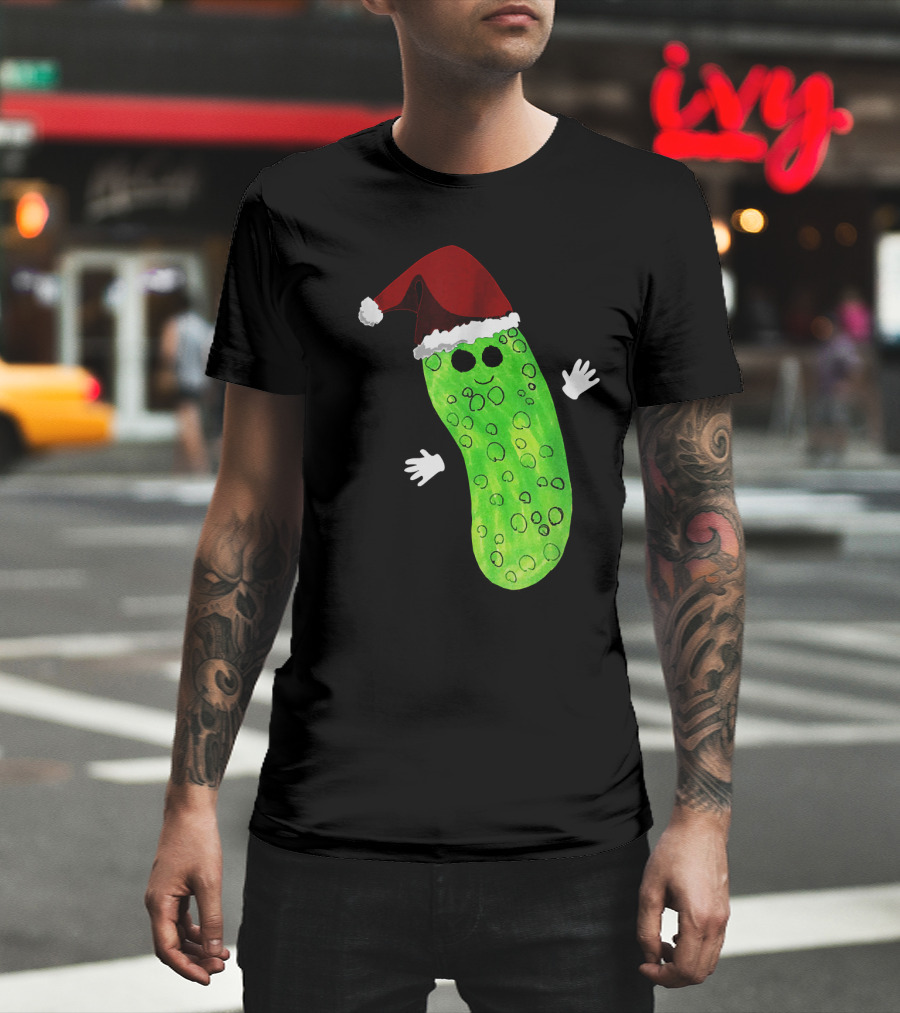 Christmas Pickle Wearing Santa Hat T-Shirt