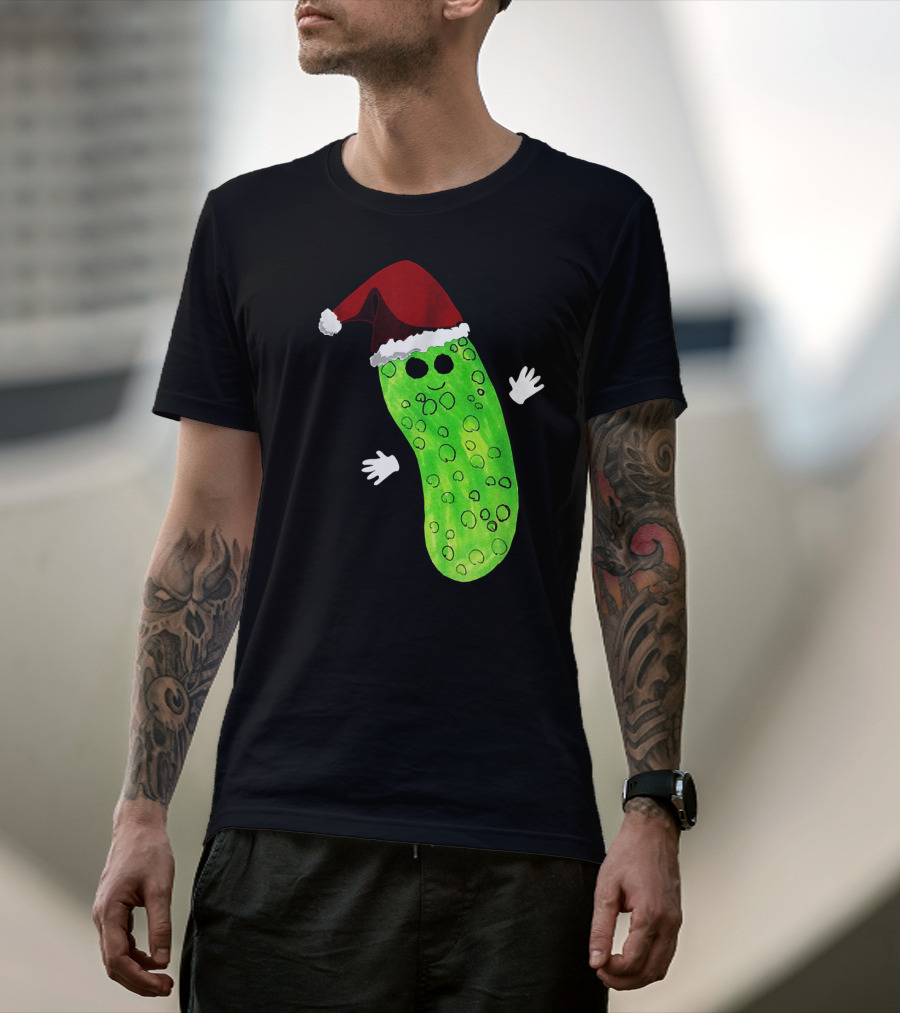 Christmas Pickle Wearing Santa Hat T-Shirt