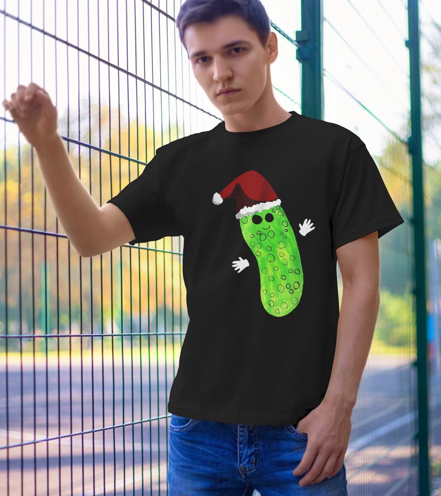 Christmas Pickle Wearing Santa Hat T-Shirt