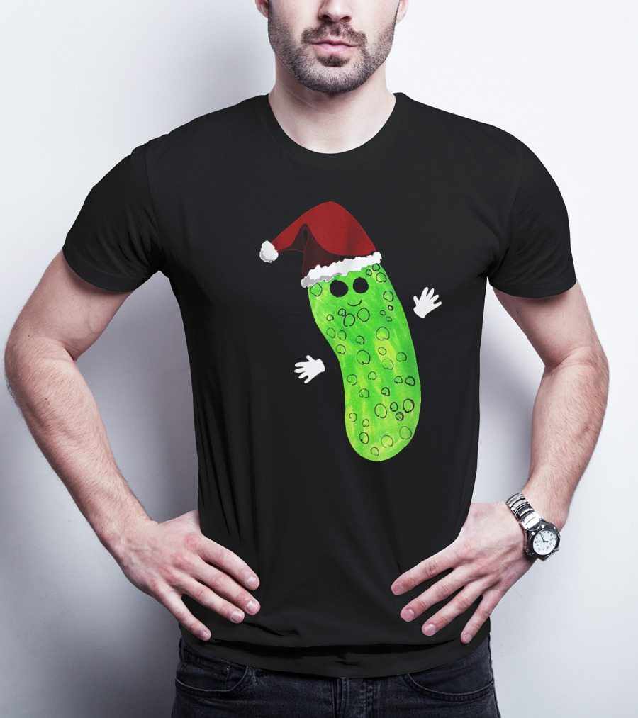 Christmas Pickle Wearing Santa Hat T-Shirt