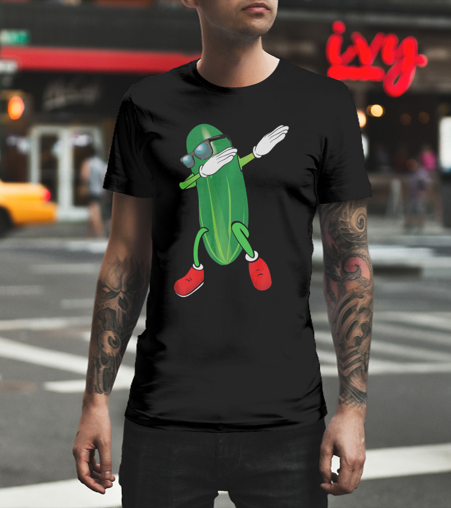 Dabbing Cucumber Pickle With Sunglasses And Red Shoes T-Shirt
