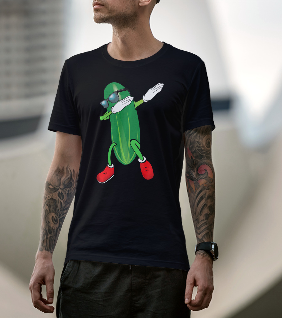 Dabbing Cucumber Pickle With Sunglasses And Red Shoes T-Shirt