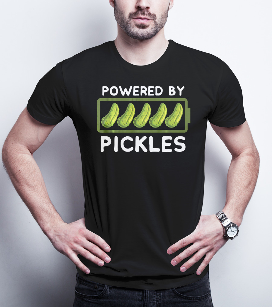 Powered By Pickles Pickle Battery T-Shirt