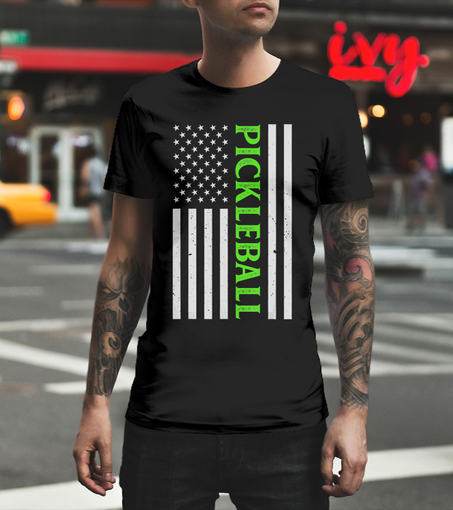 Pickleball Vintage Distressed American Flag T-Shirt