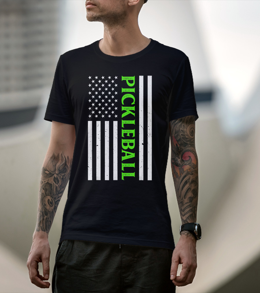 Pickleball Vintage Distressed American Flag T-Shirt