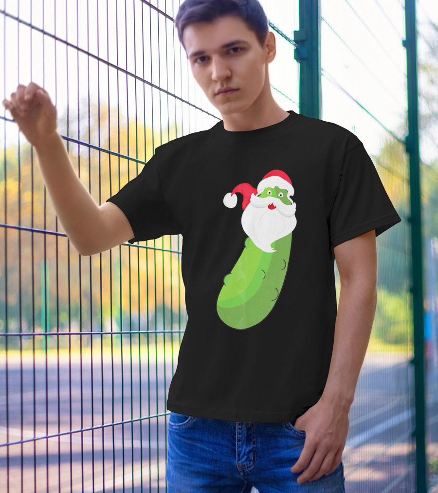 Lucky Pickle Funny Christmas Santa T-Shirt