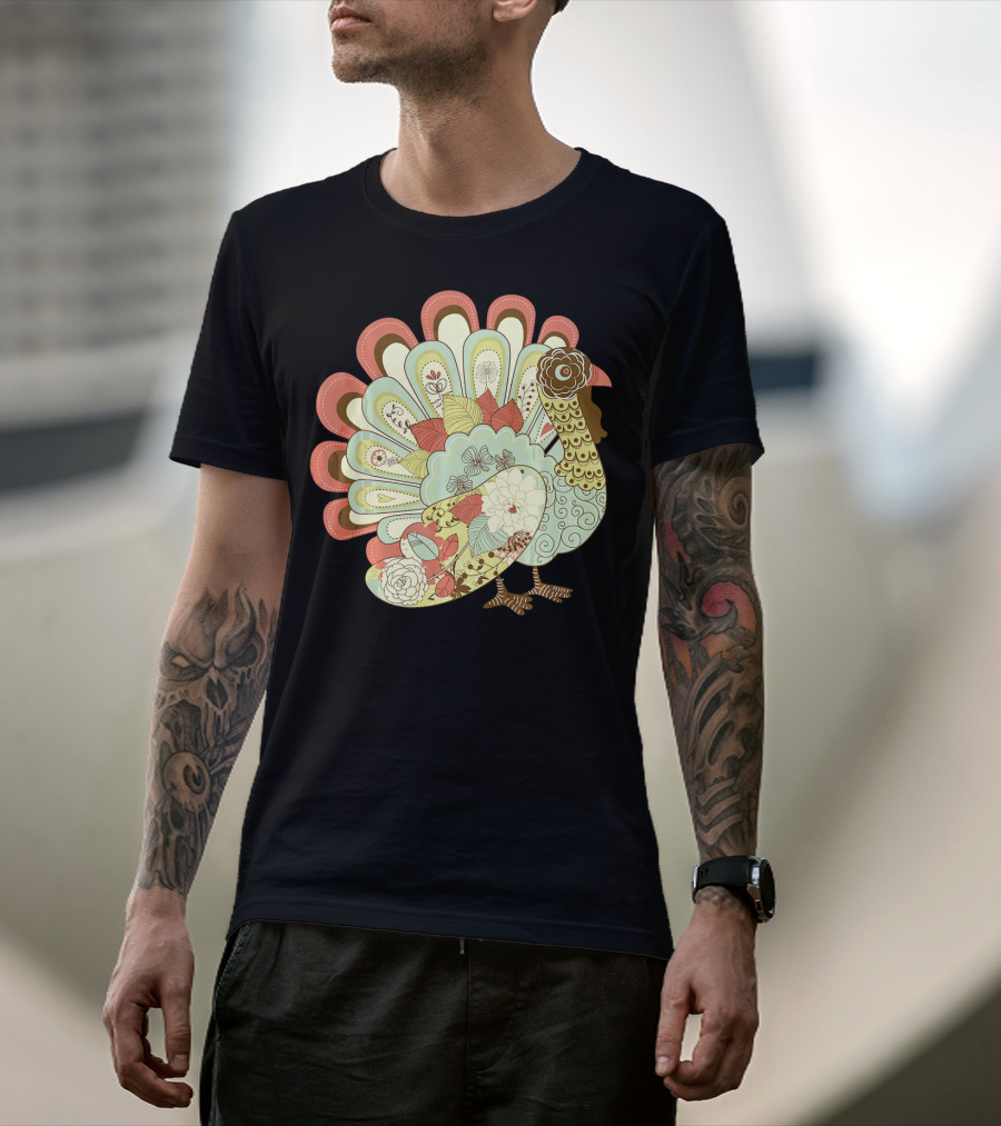 Retro Thanksgiving Turkey Vintage Floral T-Shirt