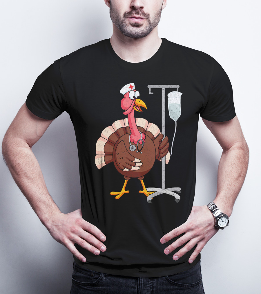 Proud Nurse Turkey Funny Nurse With Stethoscope And IV Stand T-Shirt