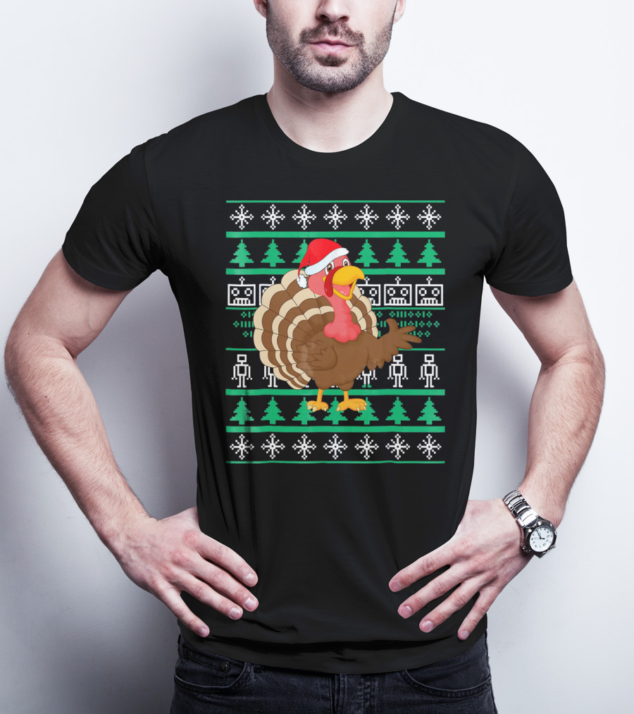 Turkey Santa Hat Ugly Christmas T-Shirt
