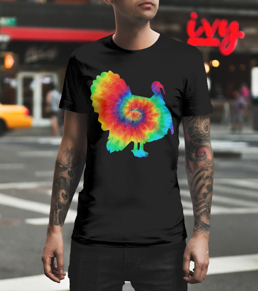 Tie Dye Turkey Thanksgiving Spiral Color Burst T-Shirt
