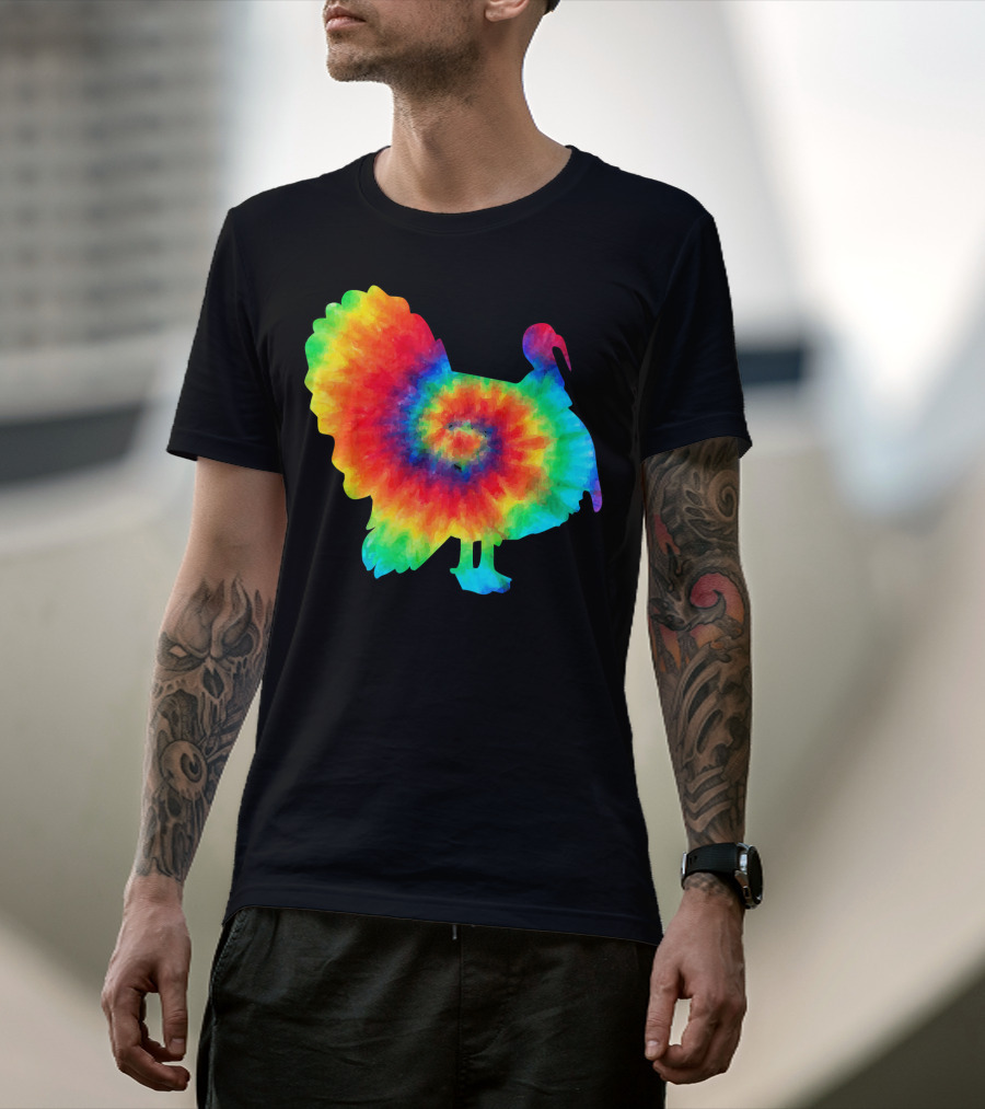 Tie Dye Turkey Thanksgiving Spiral Color Burst T-Shirt