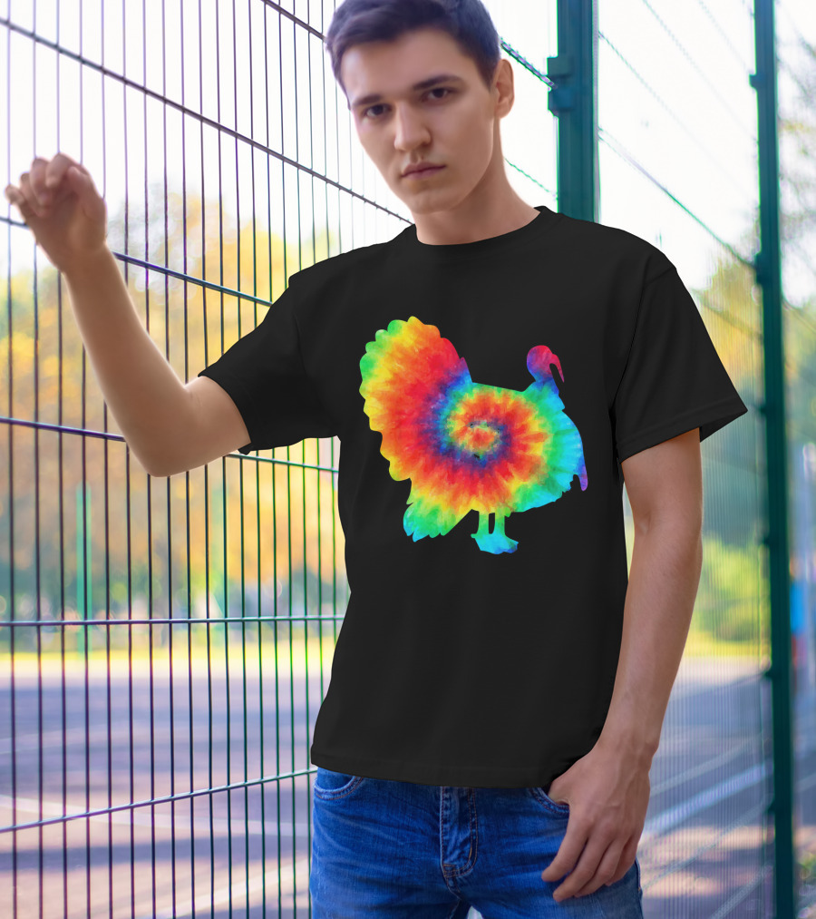 Tie Dye Turkey Thanksgiving Spiral Color Burst T-Shirt