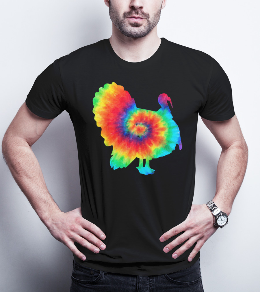 Tie Dye Turkey Thanksgiving Spiral Color Burst T-Shirt