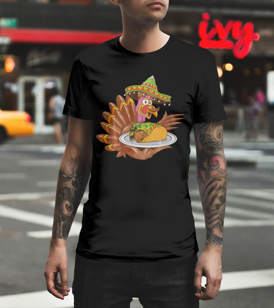 Cool Turkey Wearing Sombrero Holding Tacos T-Shirt