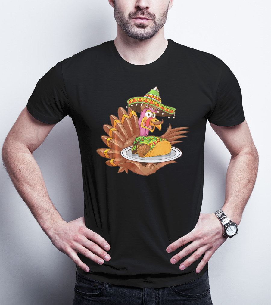 Cool Turkey Wearing Sombrero Holding Tacos T-Shirt