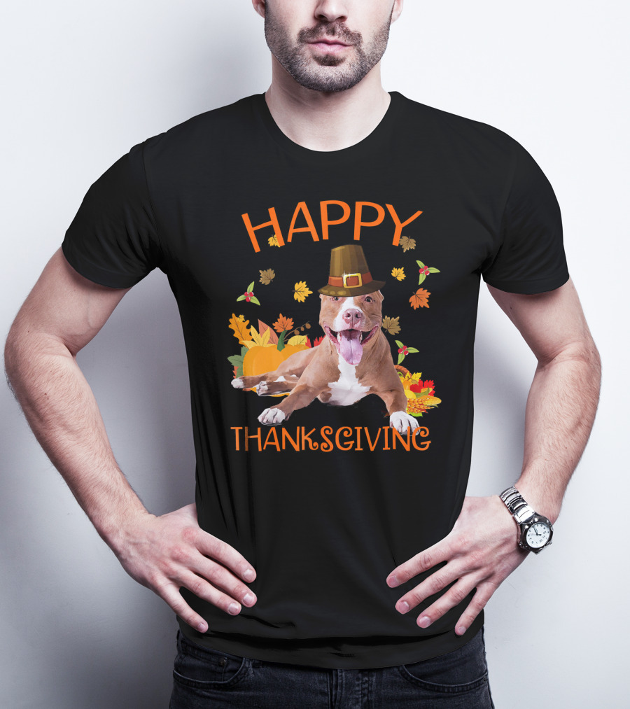 Happy Thanksgiving Pit Bull Turkey Funny Dogs T-Shirt