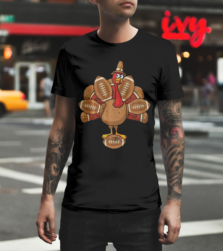 Thanksgiving Turkey With Football Feathers T-Shirt