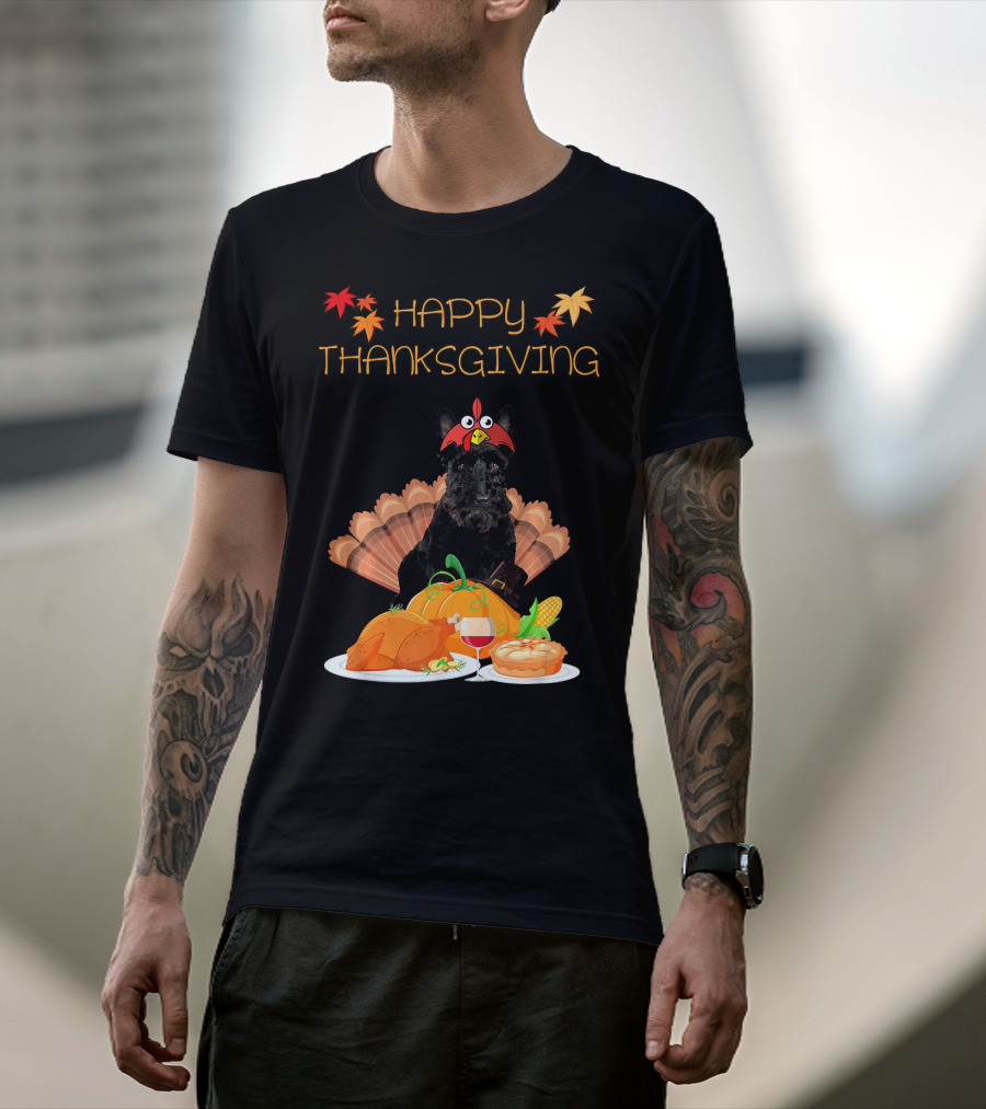 Happy Thanksgiving Day Scottish Terrier Turkey Feast T-Shirt