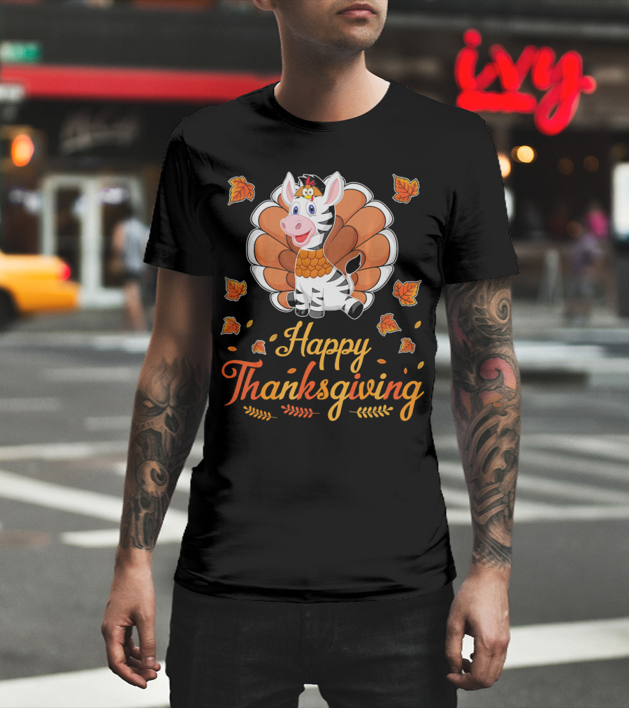 Happy Thanksgiving Cute Turkey Zebra T-Shirt