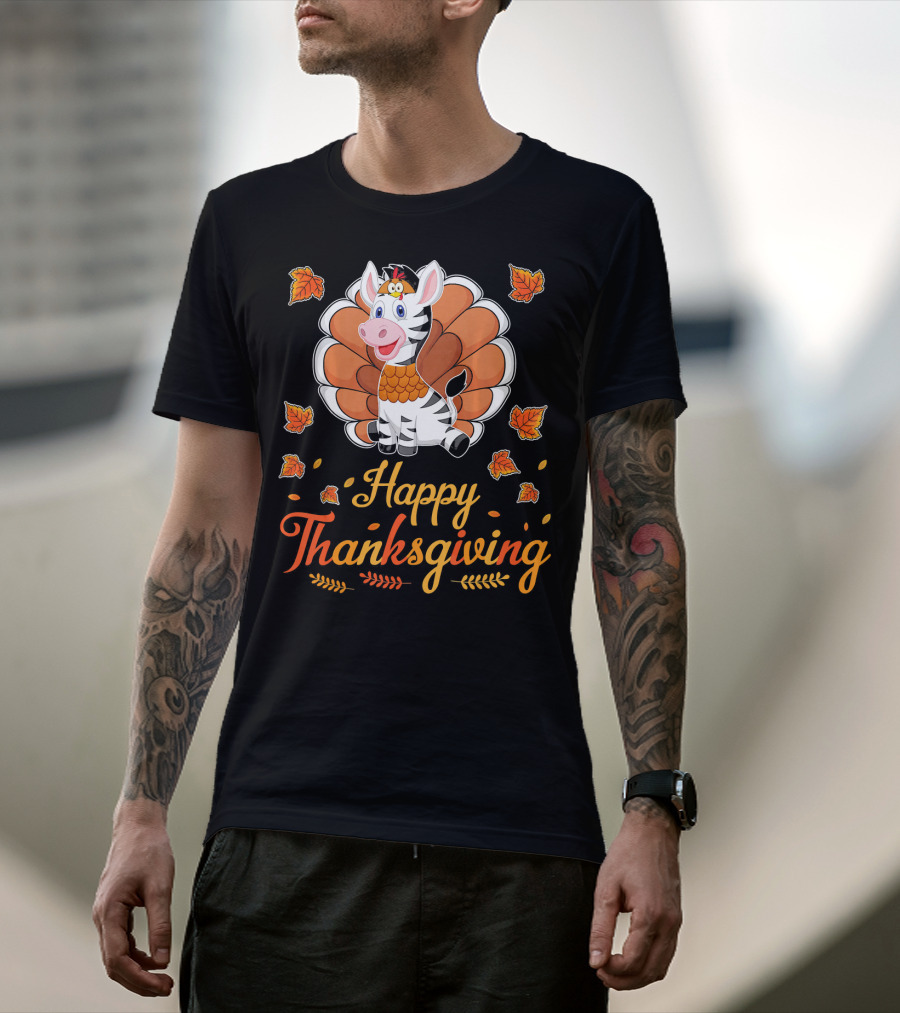 Happy Thanksgiving Cute Turkey Zebra T-Shirt