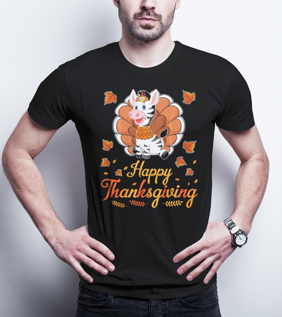 Happy Thanksgiving Cute Turkey Zebra T-Shirt