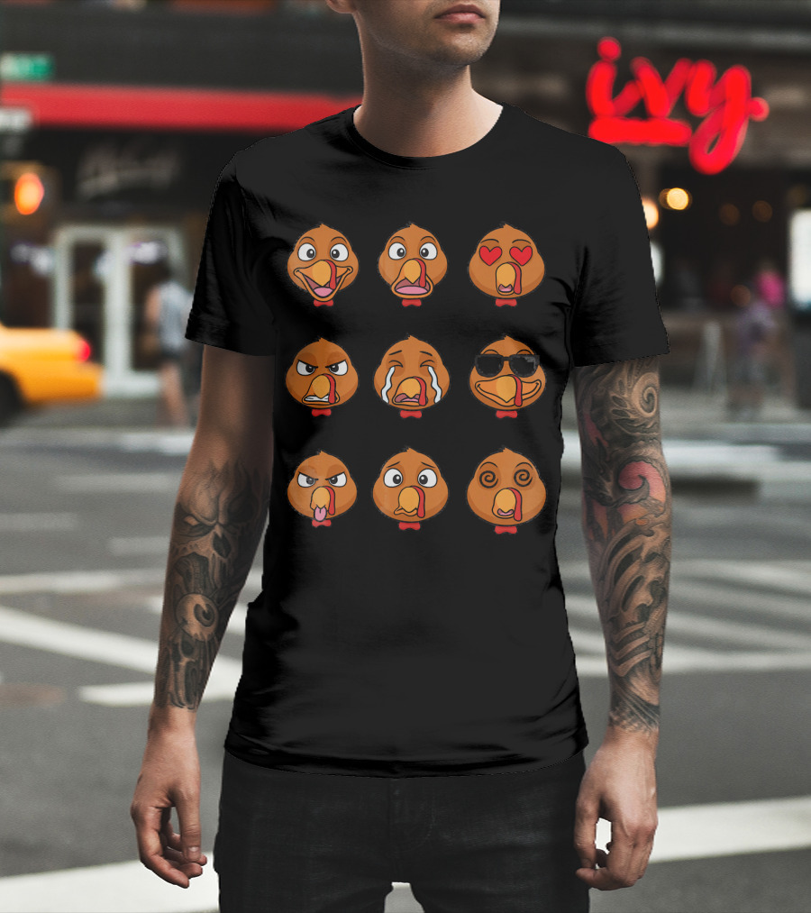 Funny Turkey Emoji Faces Expressions T-Shirt