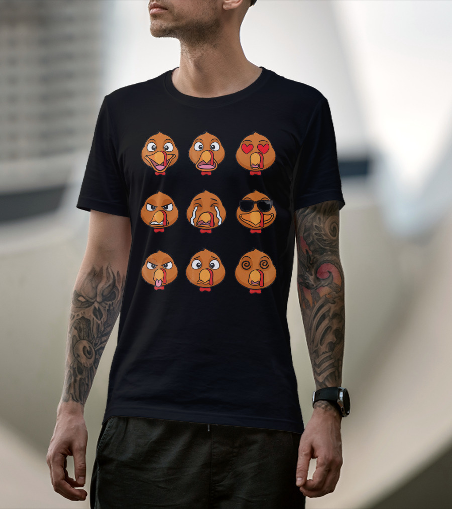 Funny Turkey Emoji Faces Expressions T-Shirt