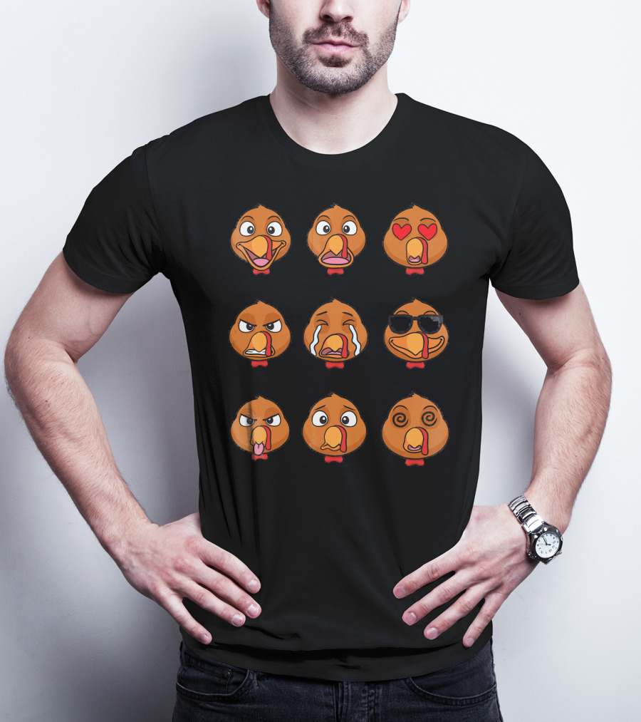 Funny Turkey Emoji Faces Expressions T-Shirt