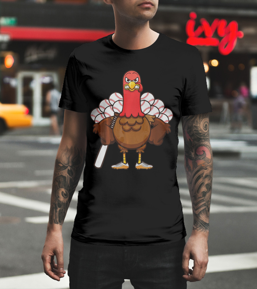 Gobble Turkey Baseball Player Thanksgiving Batter T-Shirt