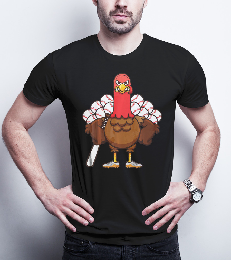 Gobble Turkey Baseball Player Thanksgiving Batter T-Shirt