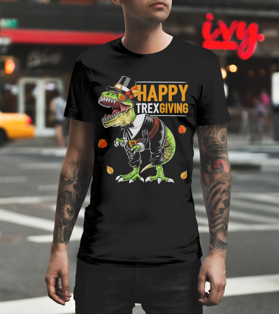 HAPPY TREXGIVING Dinosaur Pilgrim Thanksgiving T-Shirt