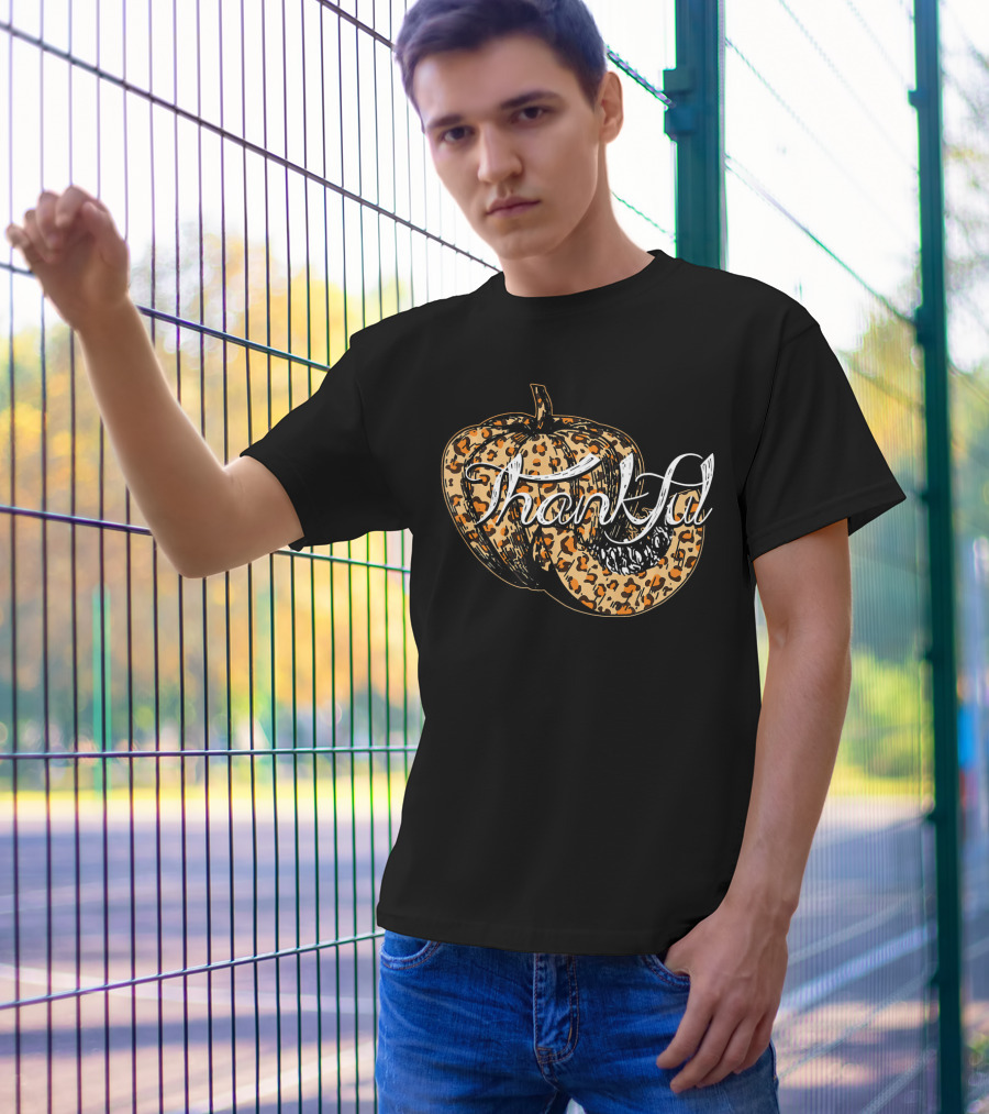 Thankful Pumpkin Leopard Print Fall T-Shirt