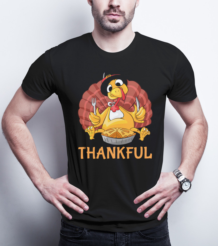 Thankful Turkey With Pie And Pilgrim Hat T-Shirt