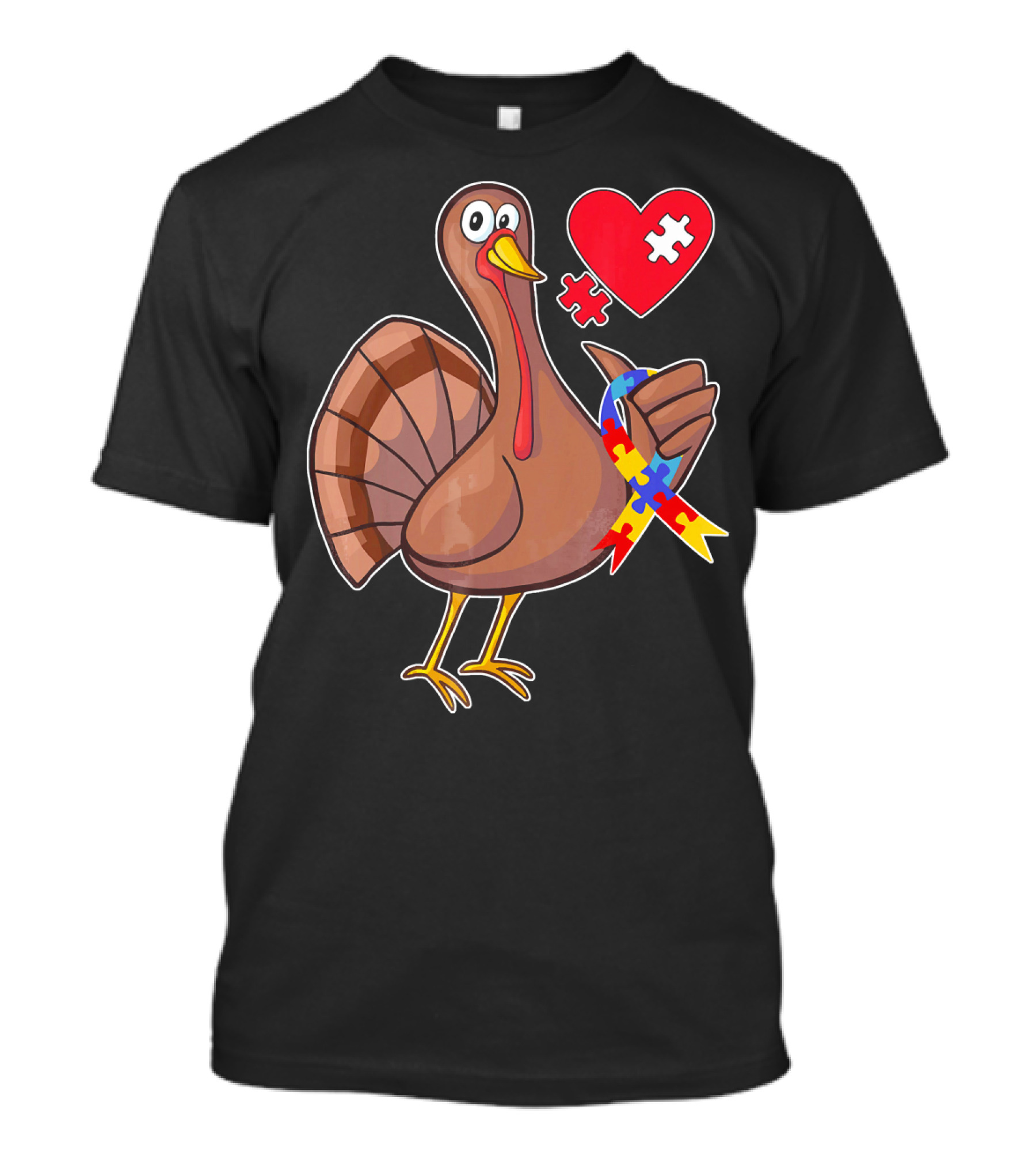 Funny Autism Awareness Turkey Heart Puzzle T-Shirt