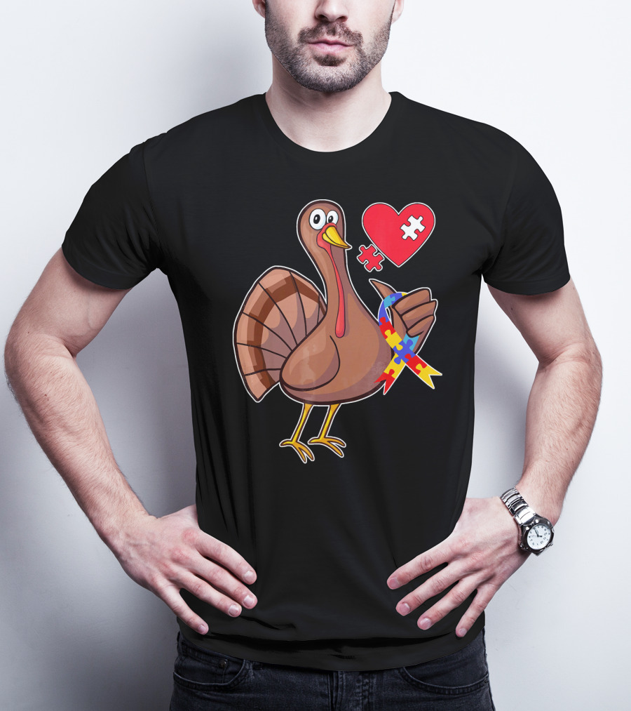 Funny Autism Awareness Turkey Heart Puzzle T-Shirt