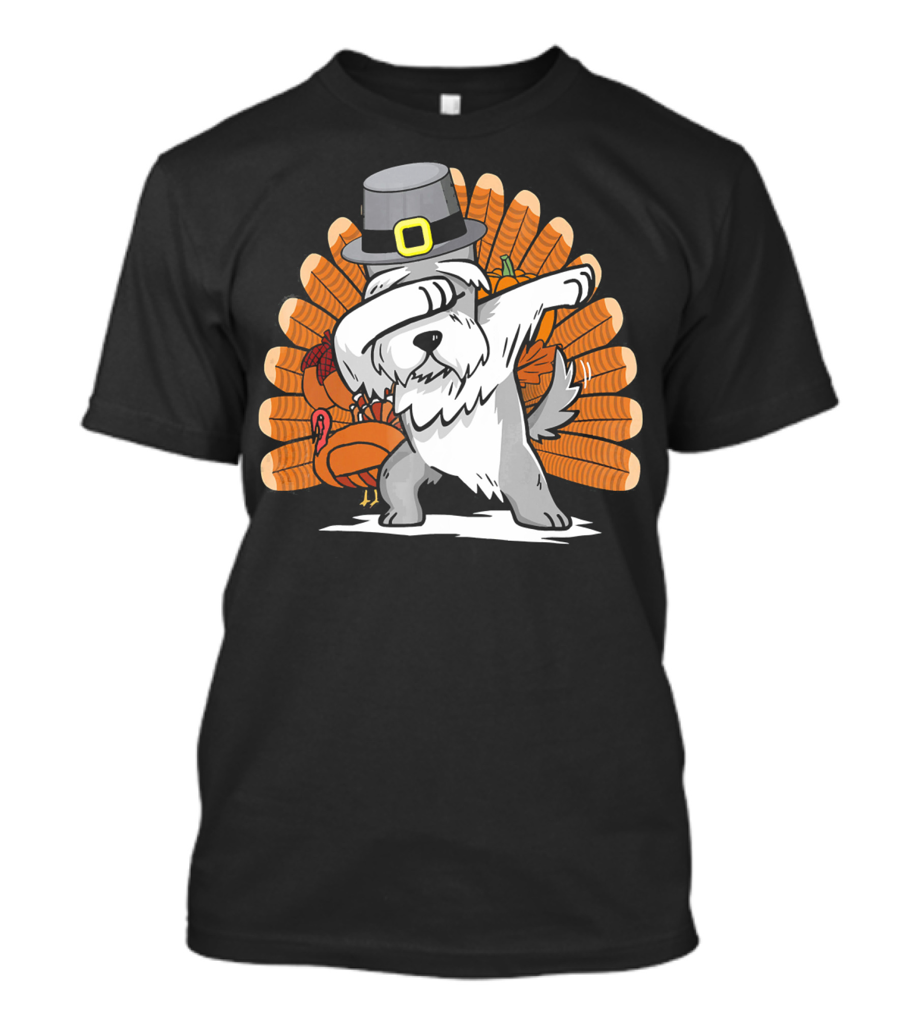 Funny Dabbing Schnauzer Thanksgiving Pilgrim Hat Turkey Dance T-Shirt