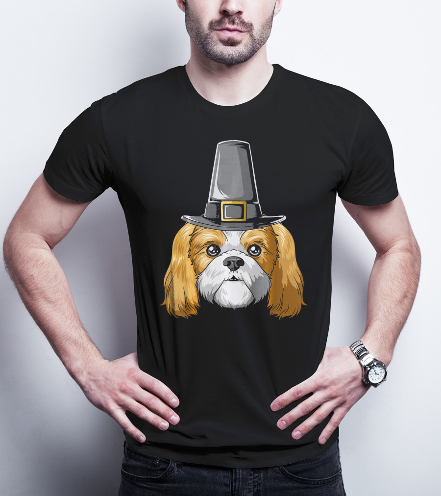 Shih Tzu Wearing Pilgrim Hat Thanksgiving T-Shirt