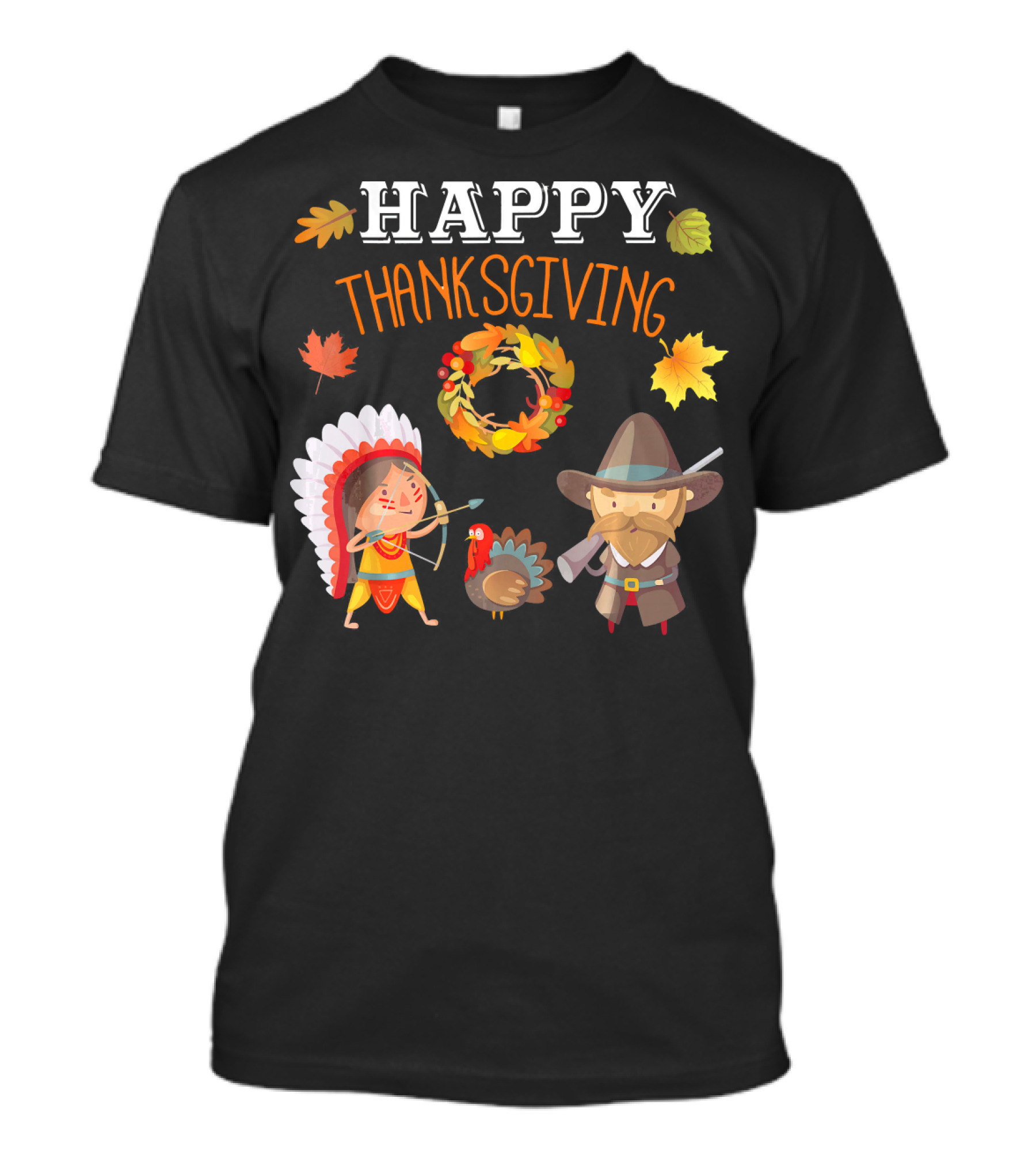 Thanksgiving Celebration With Native American And Pilgrim Turkey T-Shirt