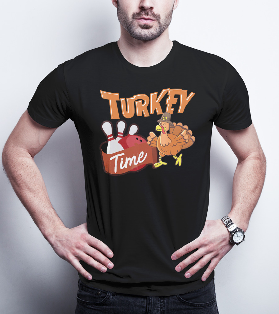 Turkey Time Bowling Thanksgiving Turkey T-Shirt