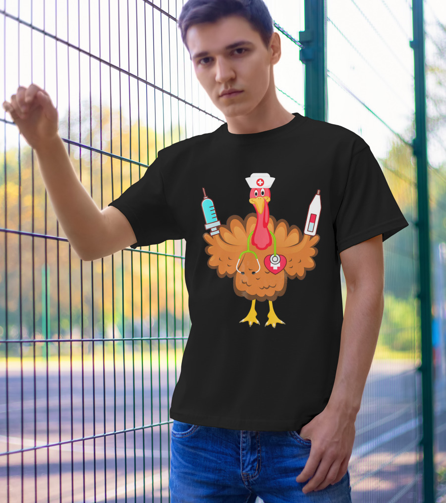 Nurse Turkey Stethoscope Syringe Nurse Hat Medical Humor T-Shirt