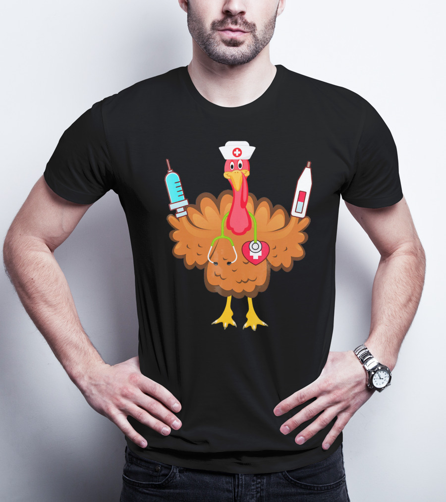 Nurse Turkey Stethoscope Syringe Nurse Hat Medical Humor T-Shirt