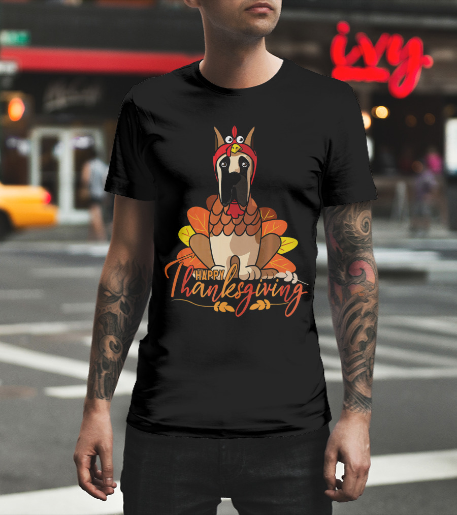 Happy Thanksgiving Funny Great Dane Turkey Costume T-Shirt