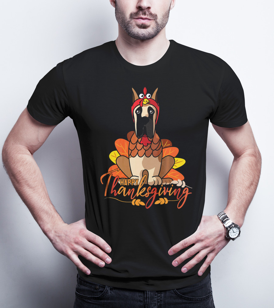 Happy Thanksgiving Funny Great Dane Turkey Costume T-Shirt