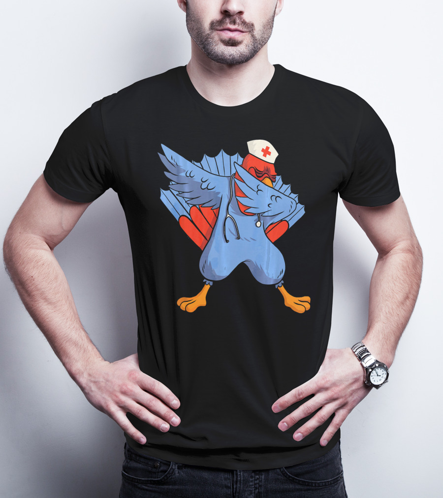 Dabbing Nurse Turkey Wearing Scrubs And Stethoscope With Nurse Cap T-Shirt