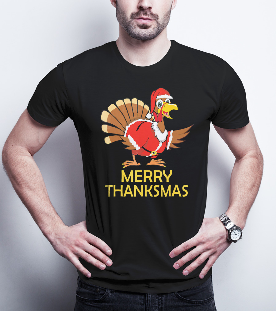 Merry Thanksmas Turkey Dressed In Santa Costume T-Shirt