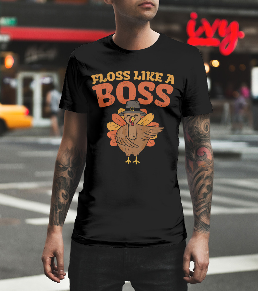 Floss Like A Boss Dancing Turkey With Pilgrim Hat T-Shirt