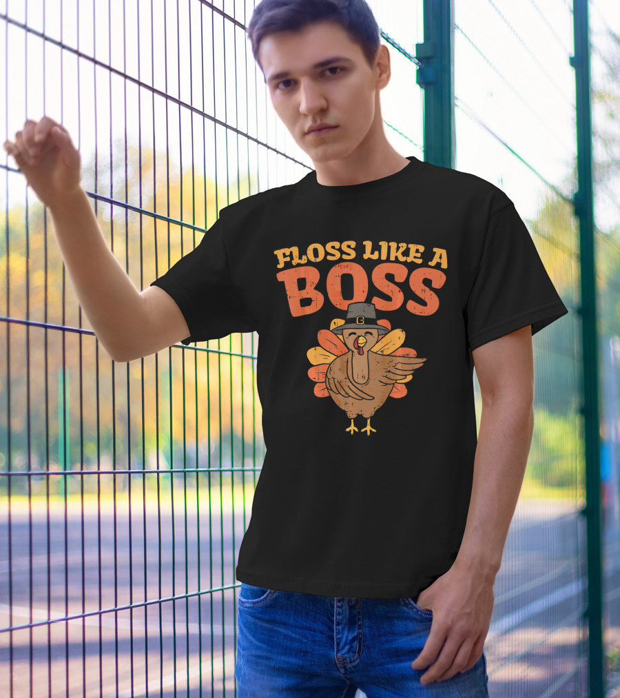 Floss Like A Boss Dancing Turkey With Pilgrim Hat T-Shirt