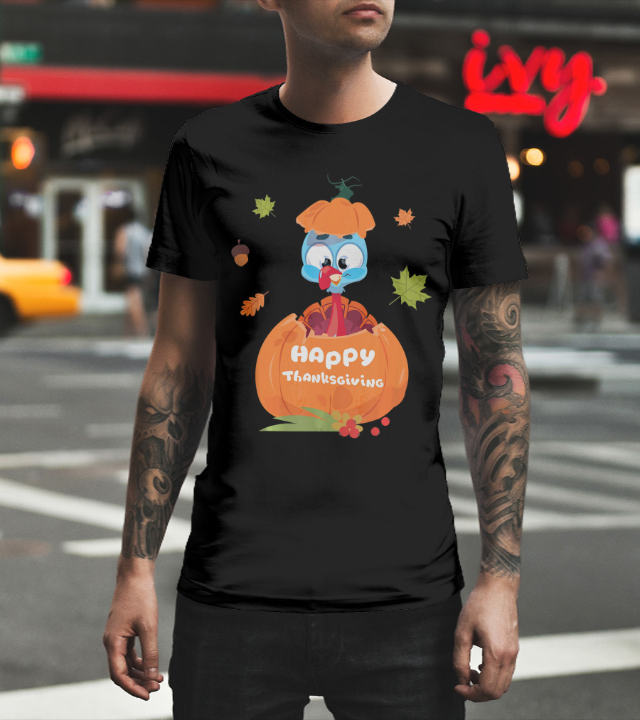 Happy Thanksgiving Cute Turkey Pilgrim In Pumpkin T-Shirt
